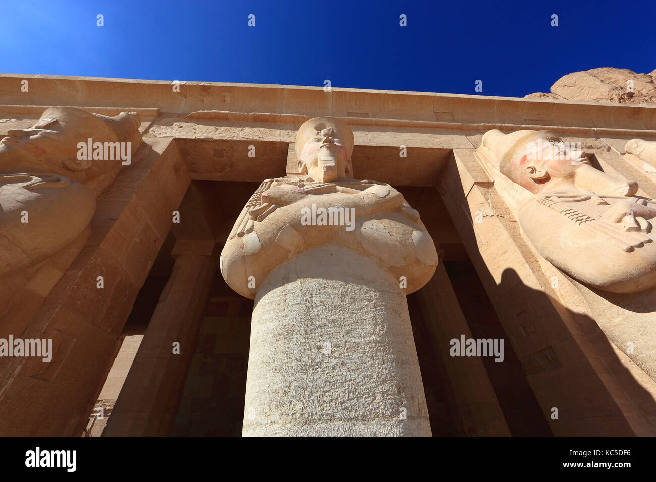 Deir el-Bahari or Dayr al-Bahri, Part of the temple, statues at the ...