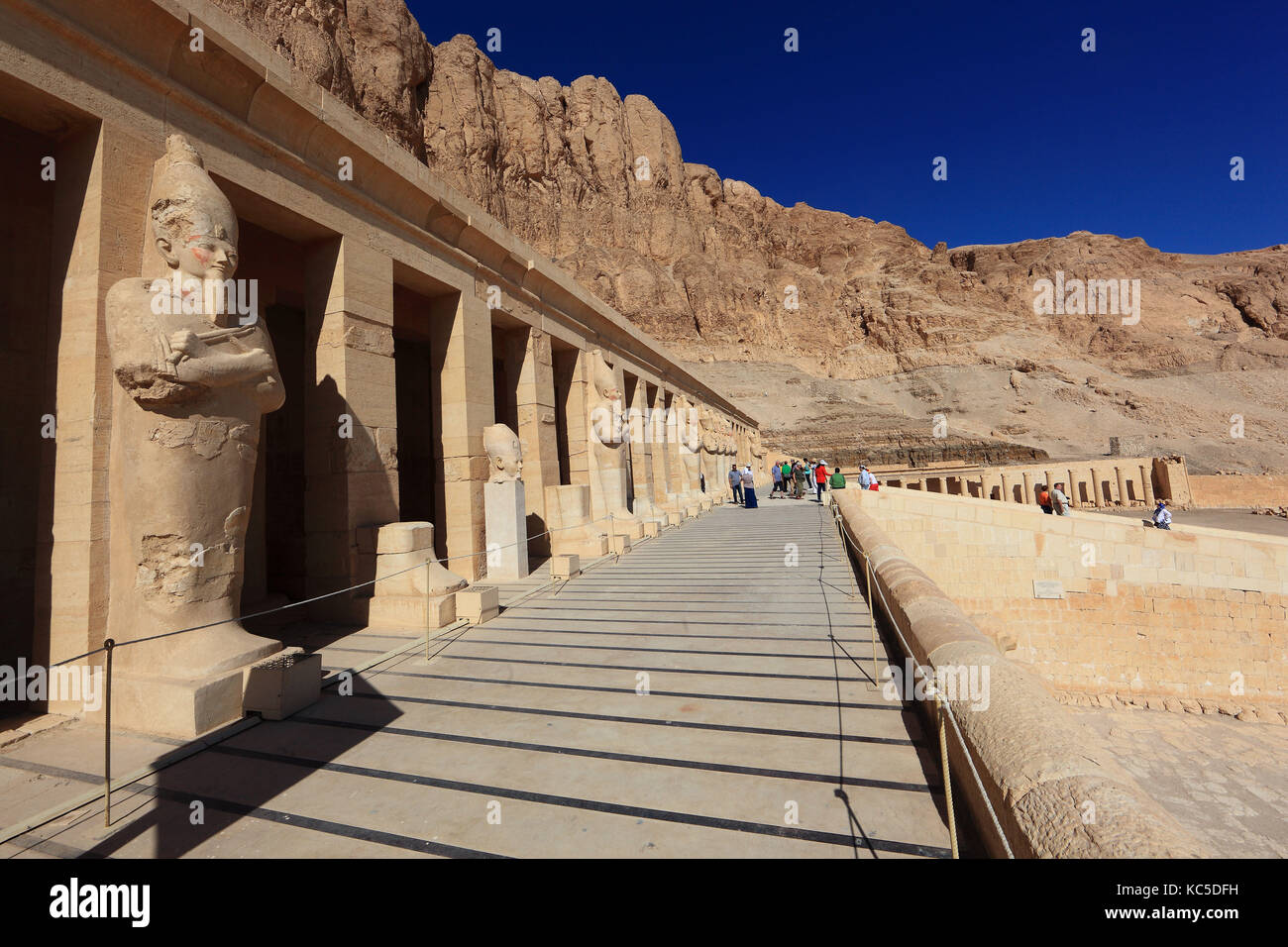 Deir el-Bahari or Dayr al-Bahri, Part of the temple, statues at the ...
