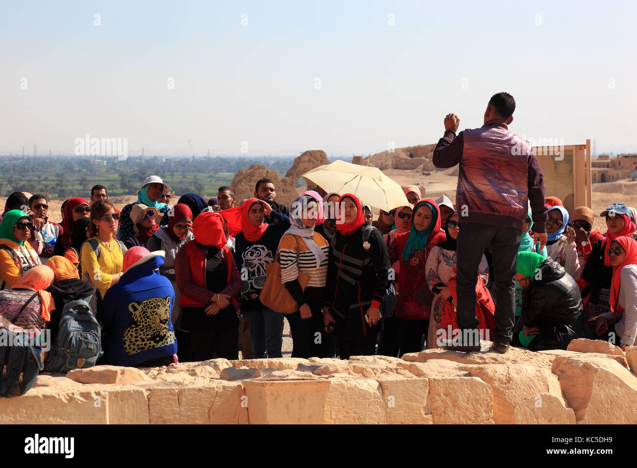 Deir el-Bahari or Dayr al-Bahri, tourists at the entrace to the ...
