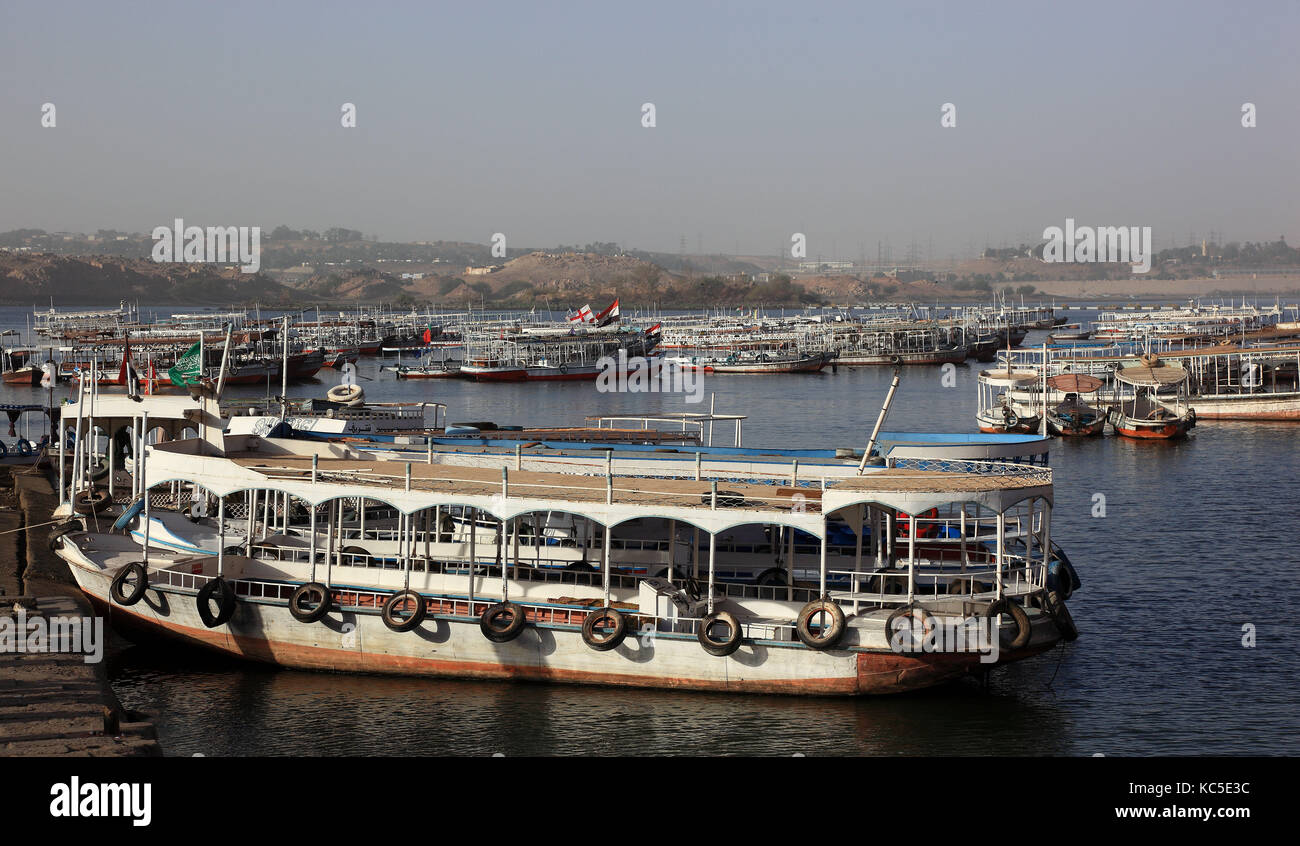 excursion boats on the Nile near Aswan, Africa, Upper Egypt Stock Photo ...