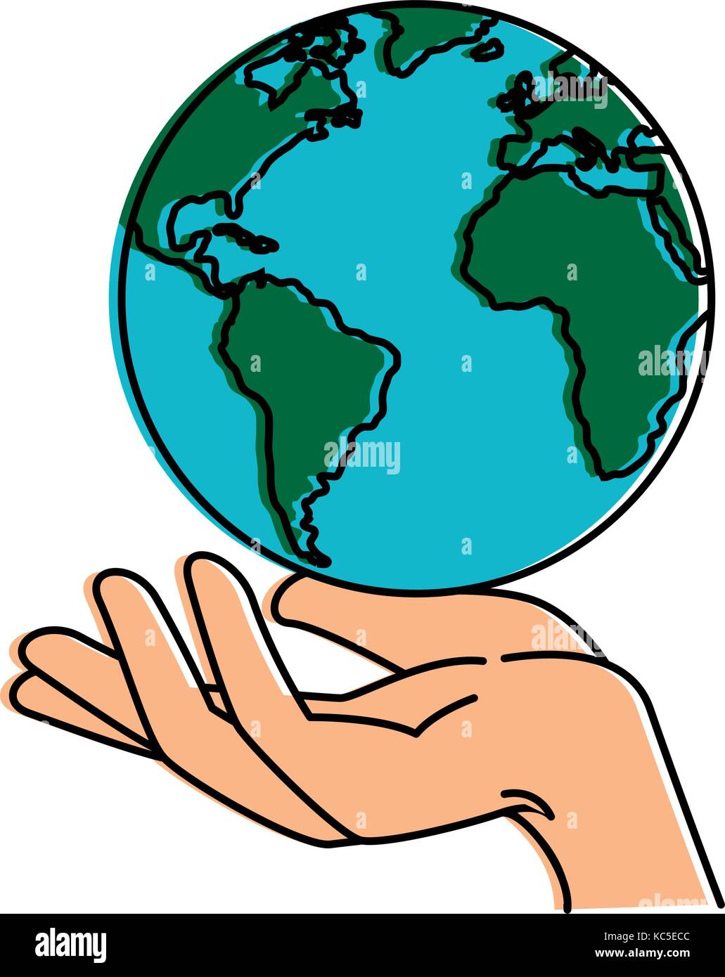 hand human protection with world planet vector illustration design ...