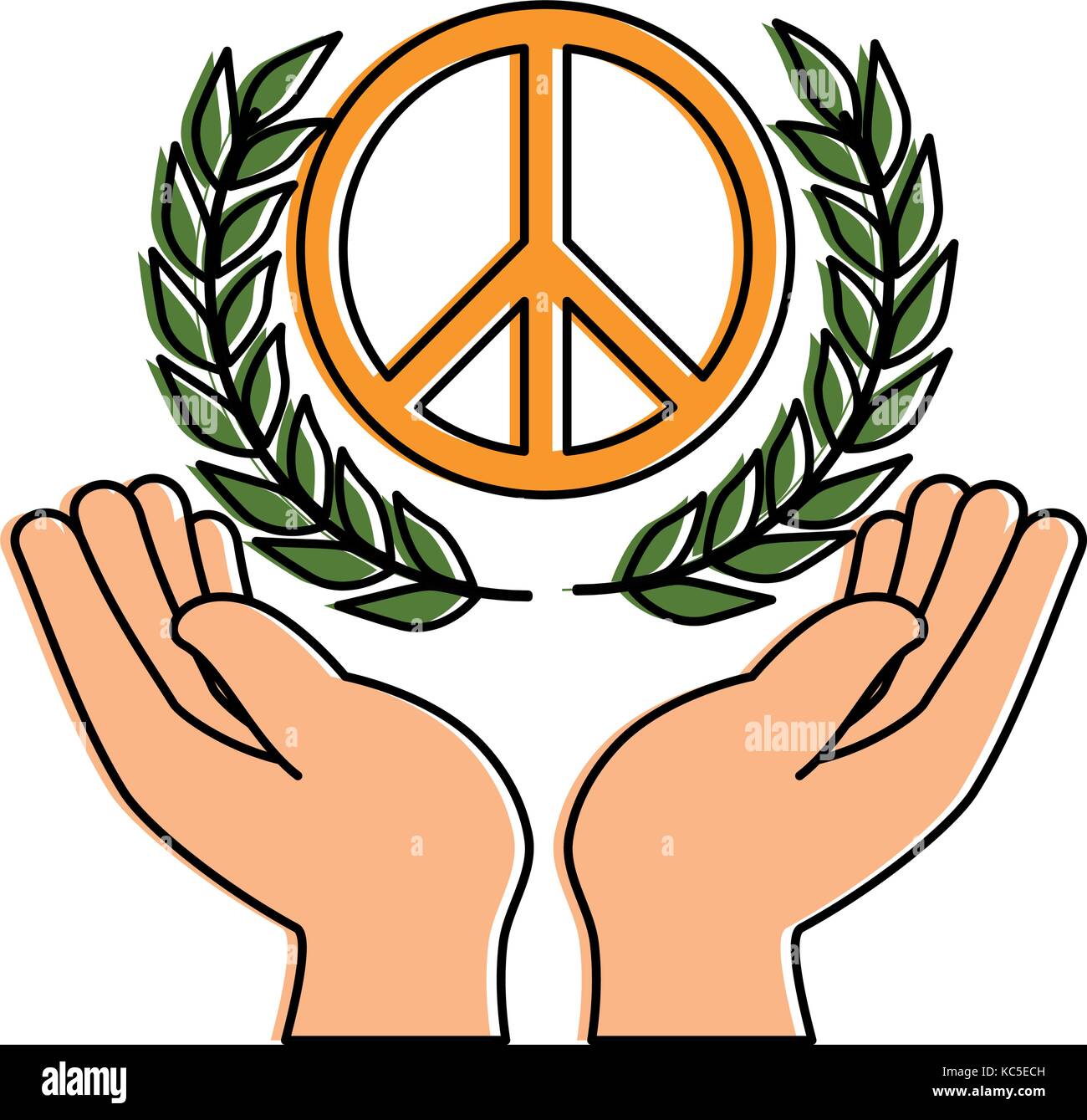 hands human protection with peace and love symbol vector illustration ...