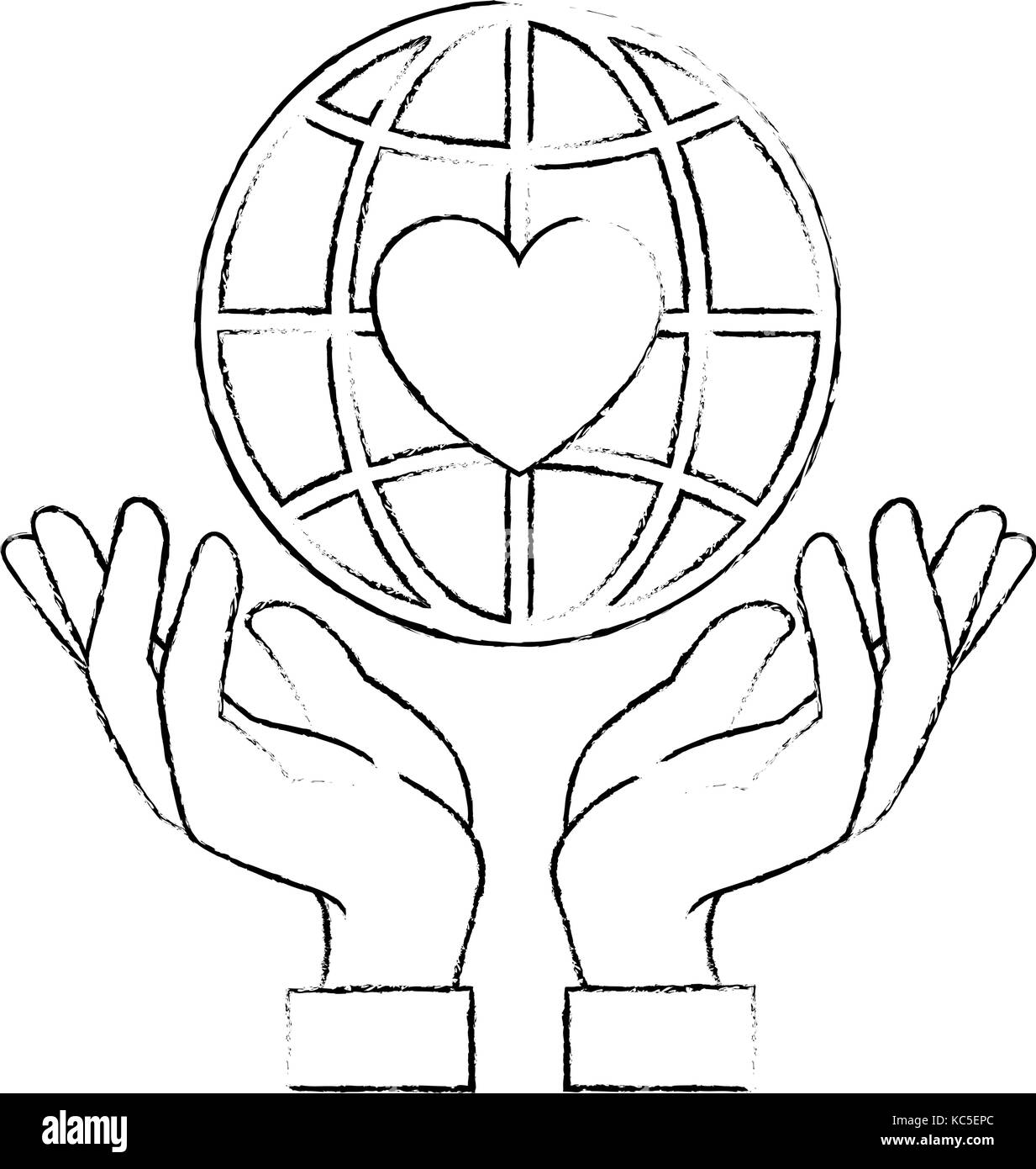 hands human protection with world planet and heart vector illustration ...