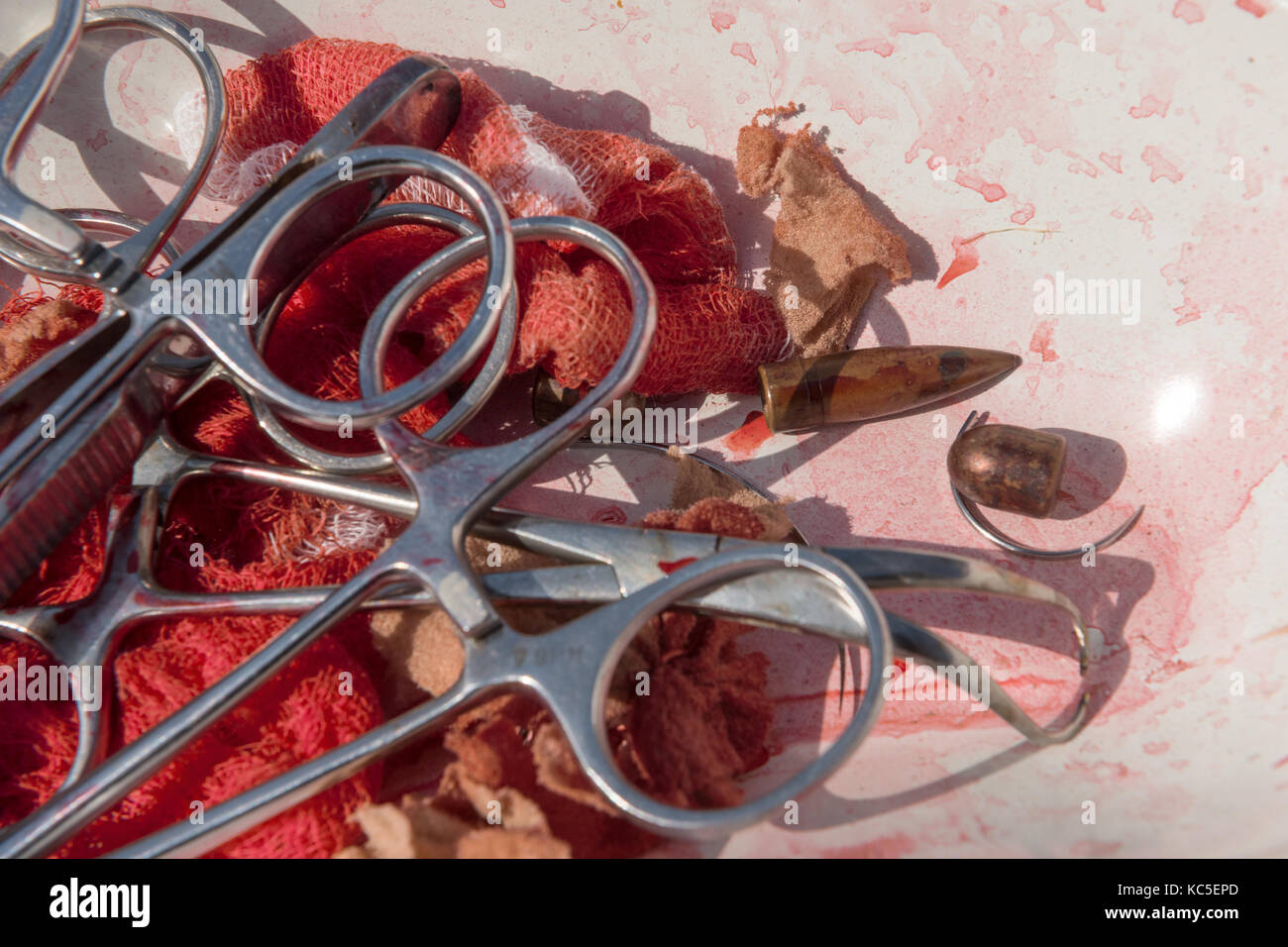 bullets in the cuvette, extracted during surgery, tampons and medical ...