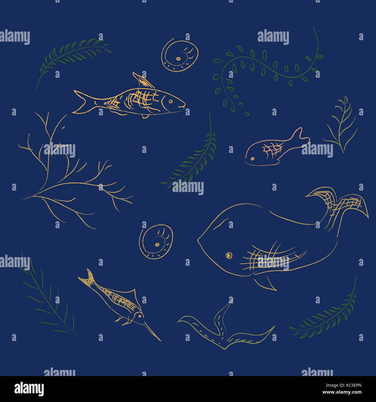 Hand Drawn Marine Life. Vector Illustration Stock Vector Image & Art ...
