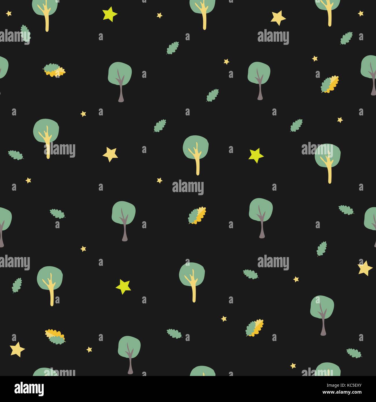 Seamless Pattern with trees and stars. Star Night. Vector Illustration ...