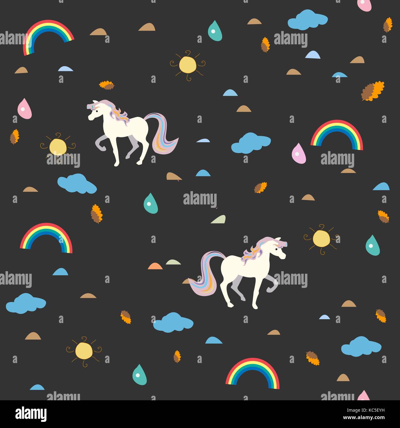 Unicorn Seamless pattern with decorative elements. Vector Illustration ...