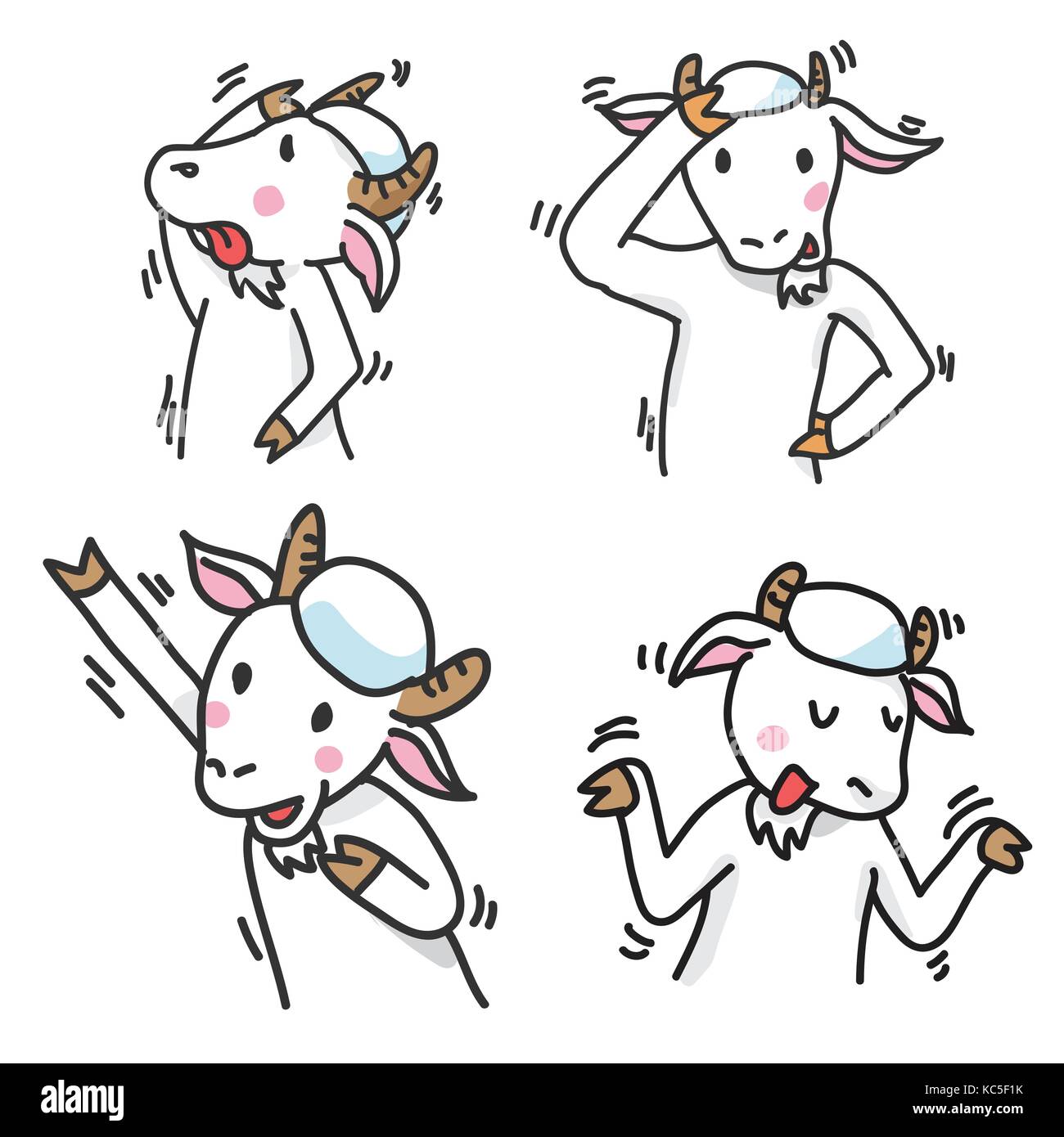 Set of Goat Cartoon Character, hands up, confused, happy-Vector ...