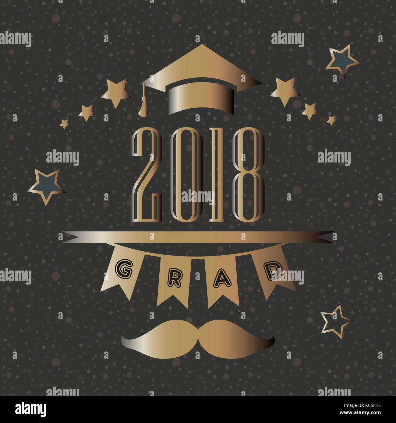 Grad of Class 2018 with mustache, graduation cap and stars in gold rich ...