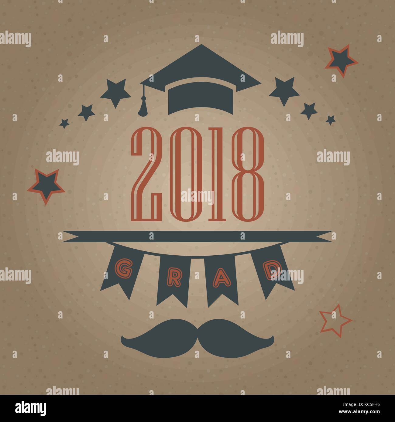 Grad of Class 2018 with mustache, graduation cap and stars. Retro Style ...
