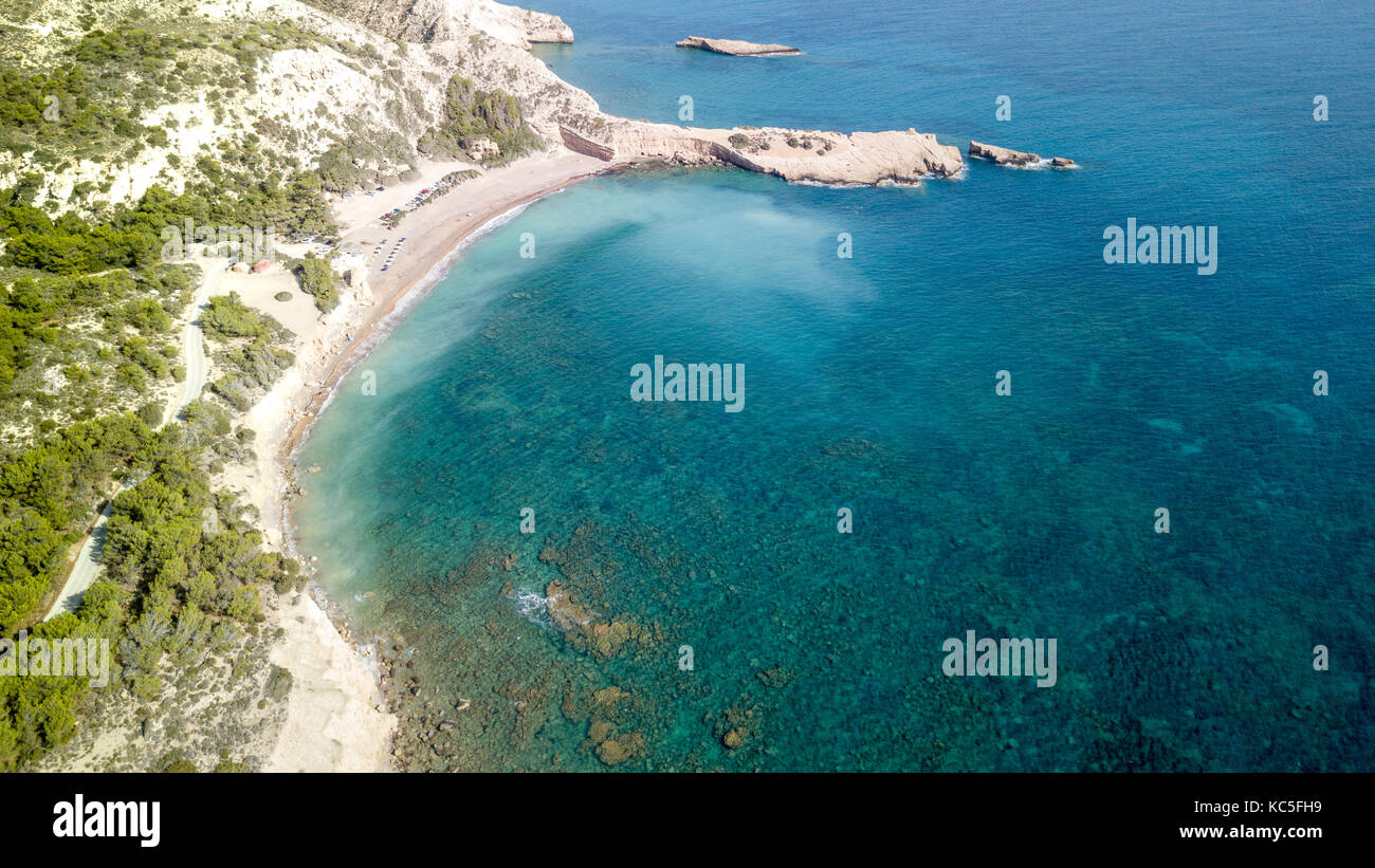 September 2017: Aerial View of Fourni Beach, Rodos island, Aegean ...