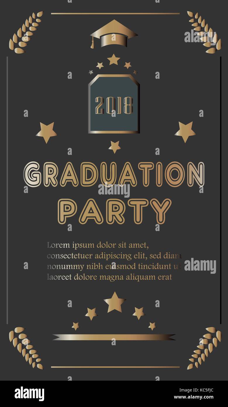 Graduation Ceremony Announcement. Rich Golden Style with golden glitter ...