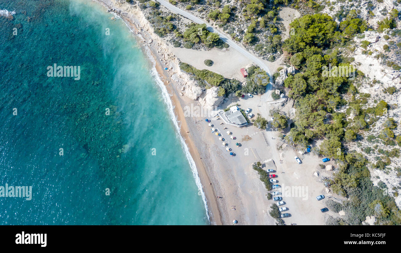 September 2017: Aerial View of Fourni Beach, Rodos island, Aegean ...
