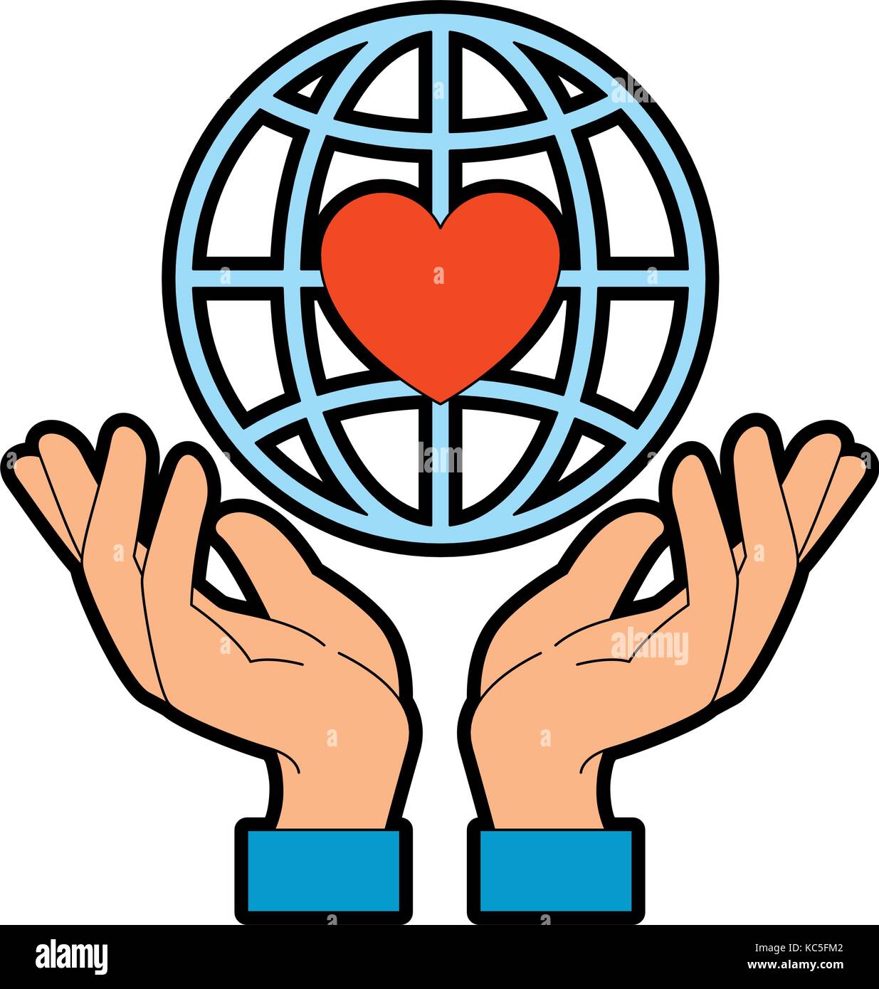 hands human protection with world planet and heart vector illustration ...