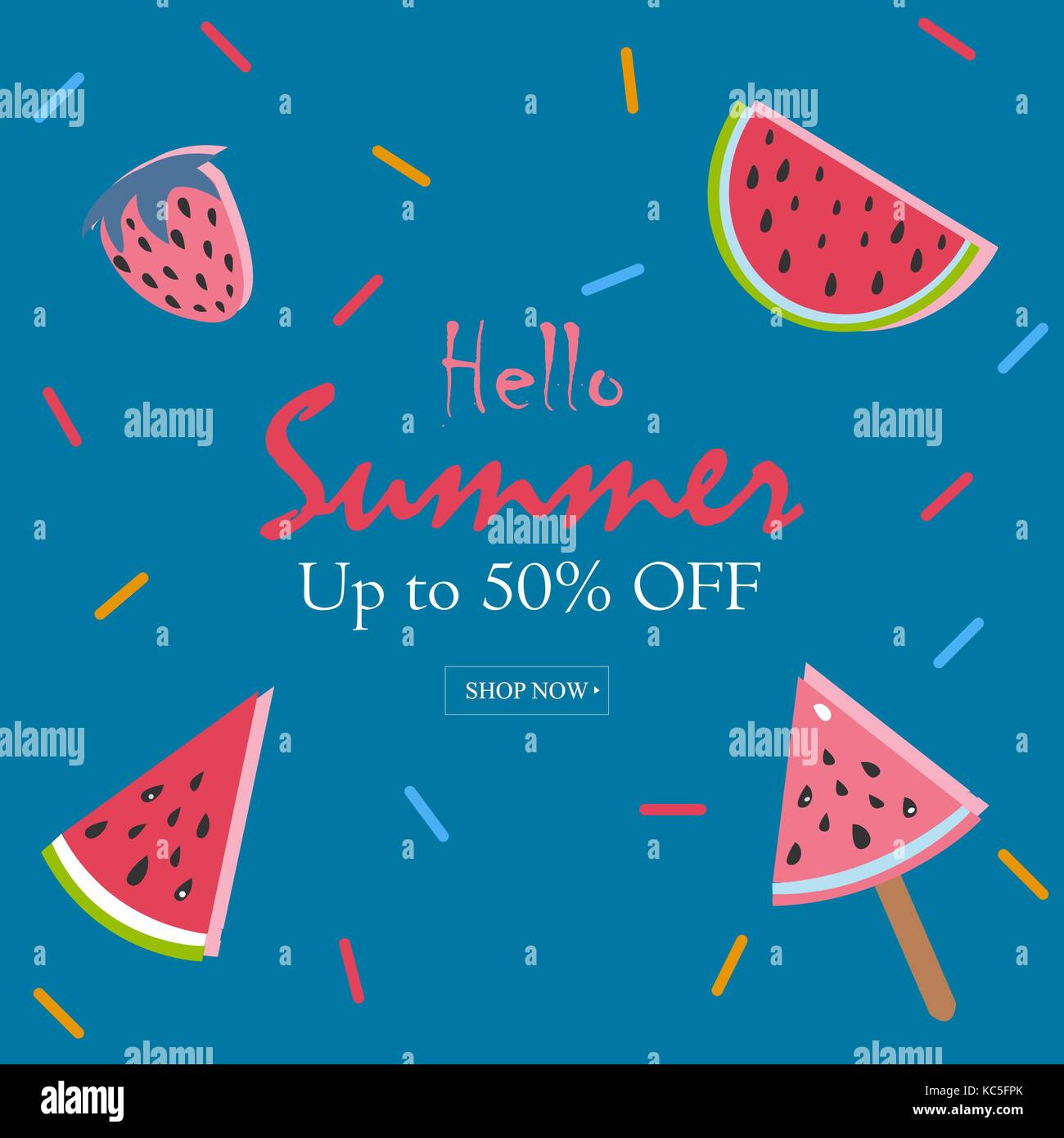 Summer Sale Card with summer objects. Colorful Design. Vector ...