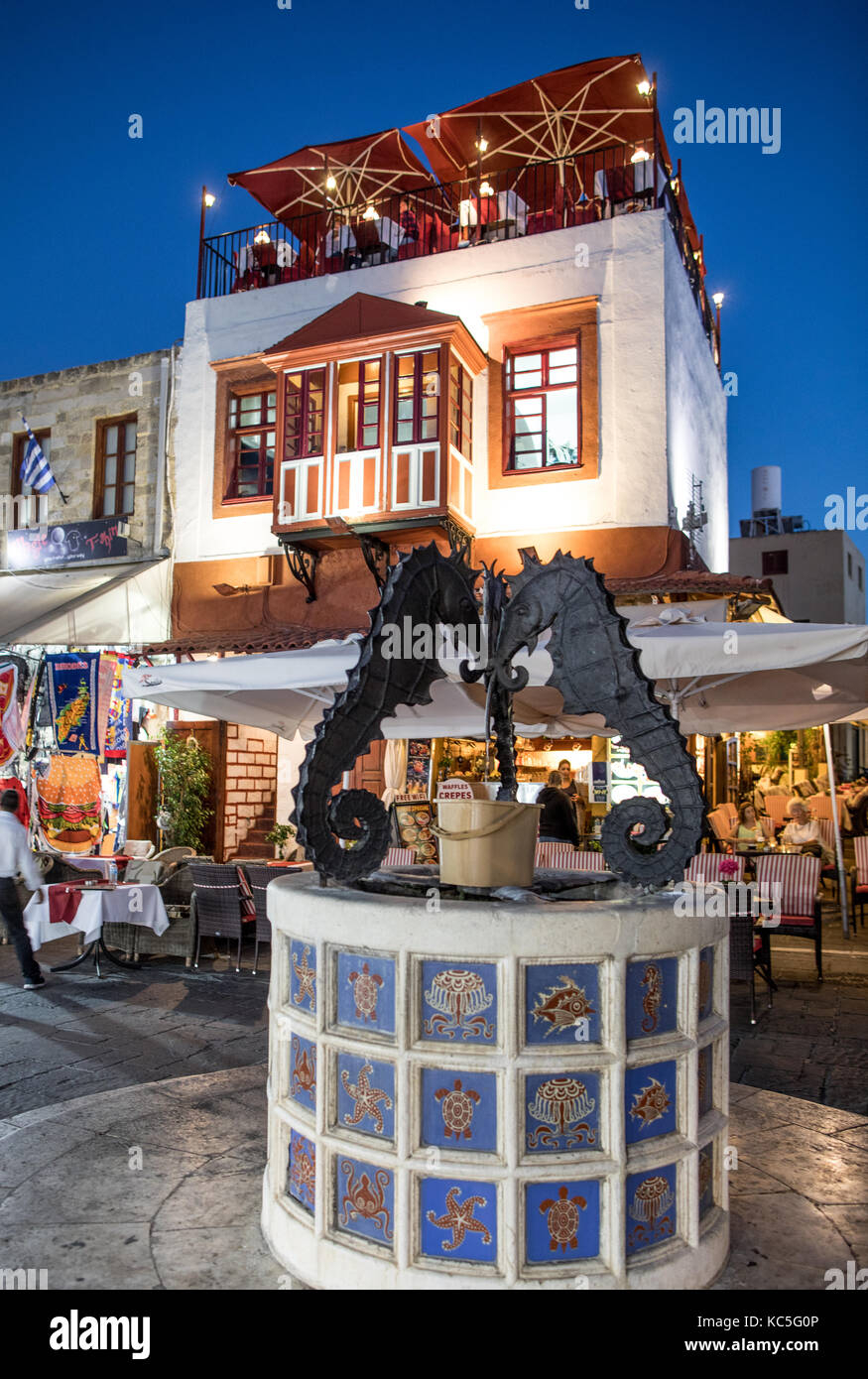 Sea Horse Fountain in the Old Jewish Quarter of Old Rhodes Town Greece ...