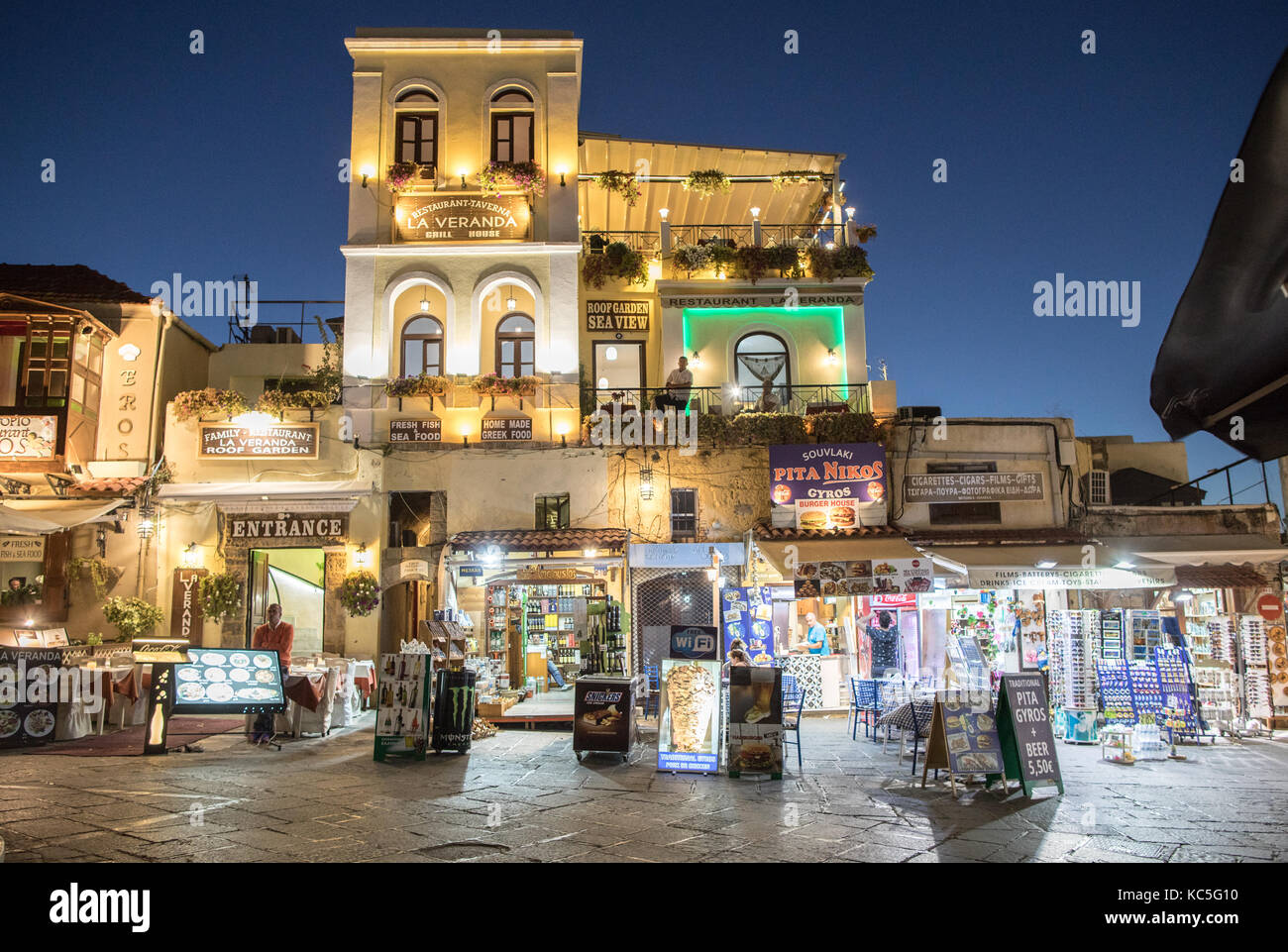 The Old City At Night Rhodes Greece Stock Photo - Alamy