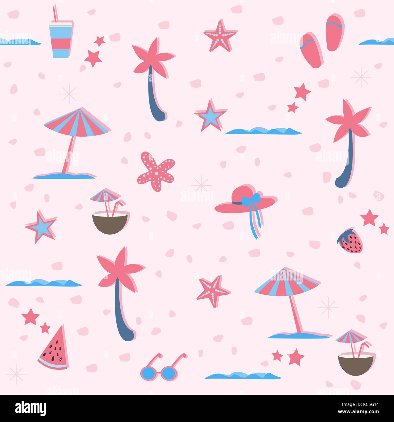 Summer Seamless Pattern. Stylized Summer Elements with shadows. Vector ...