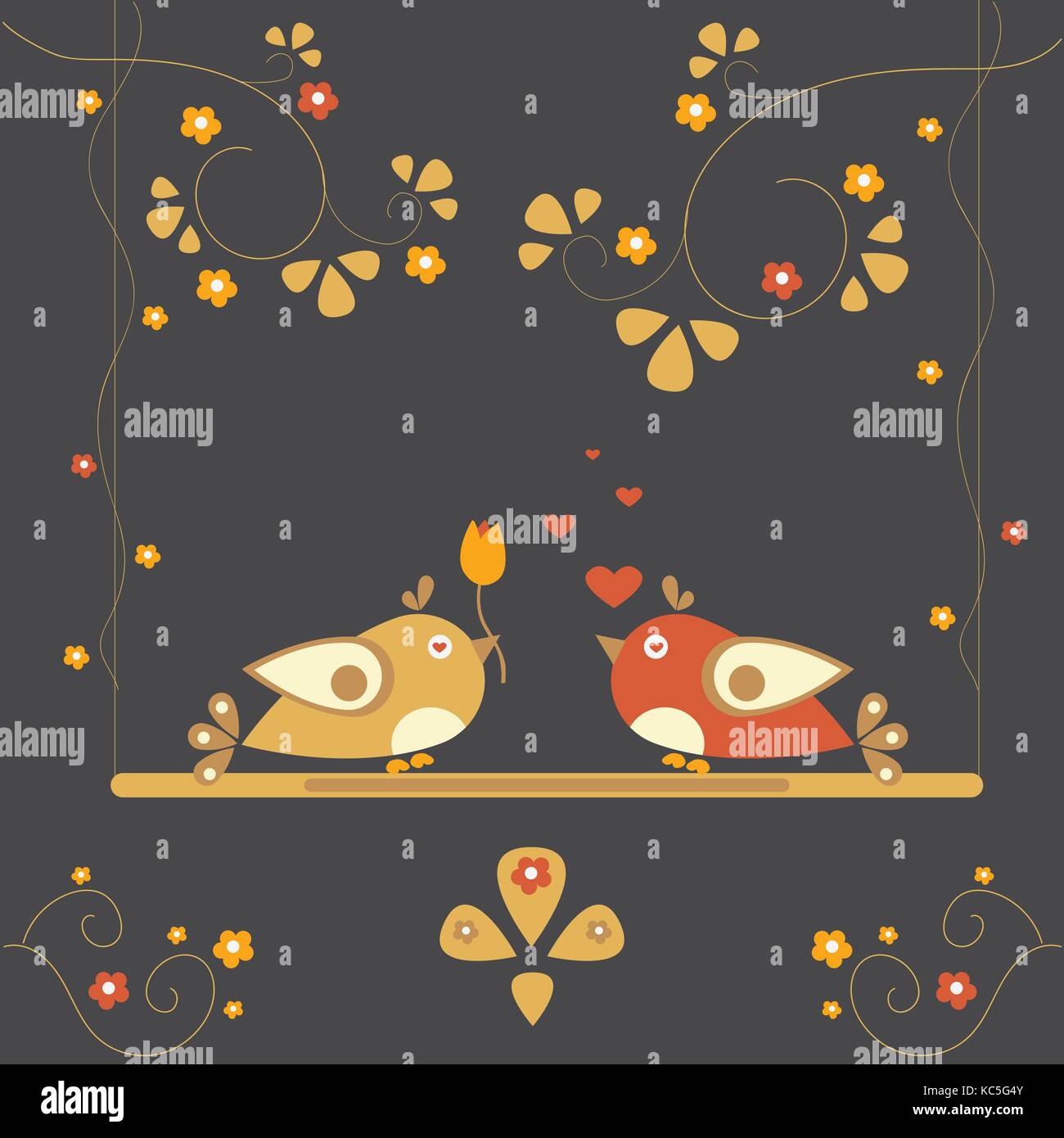 Love Bird Tree. Vector Card for Valentine Day. Vector Illustration ...