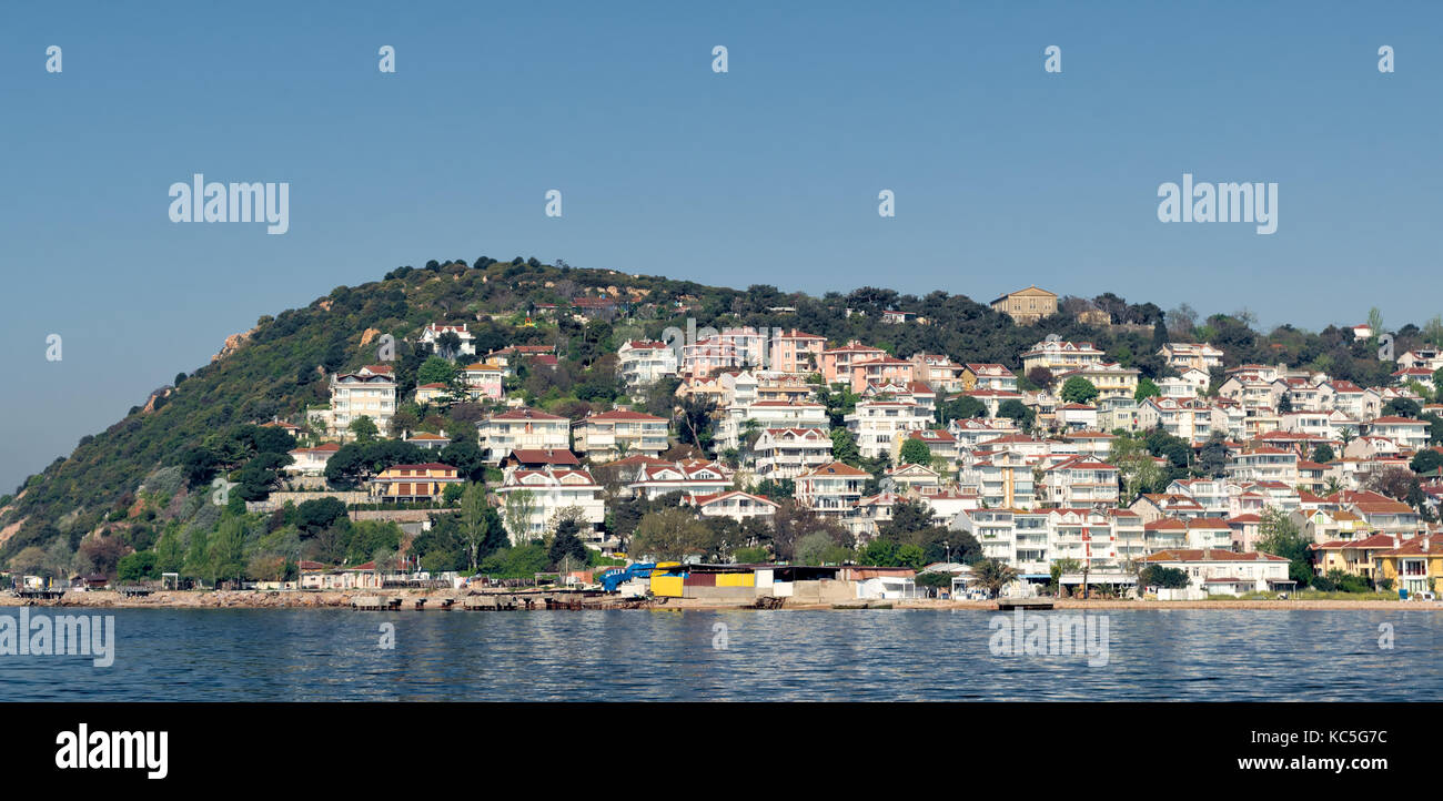 View of Kinaliada island from the sea with summer houses. One of four ...