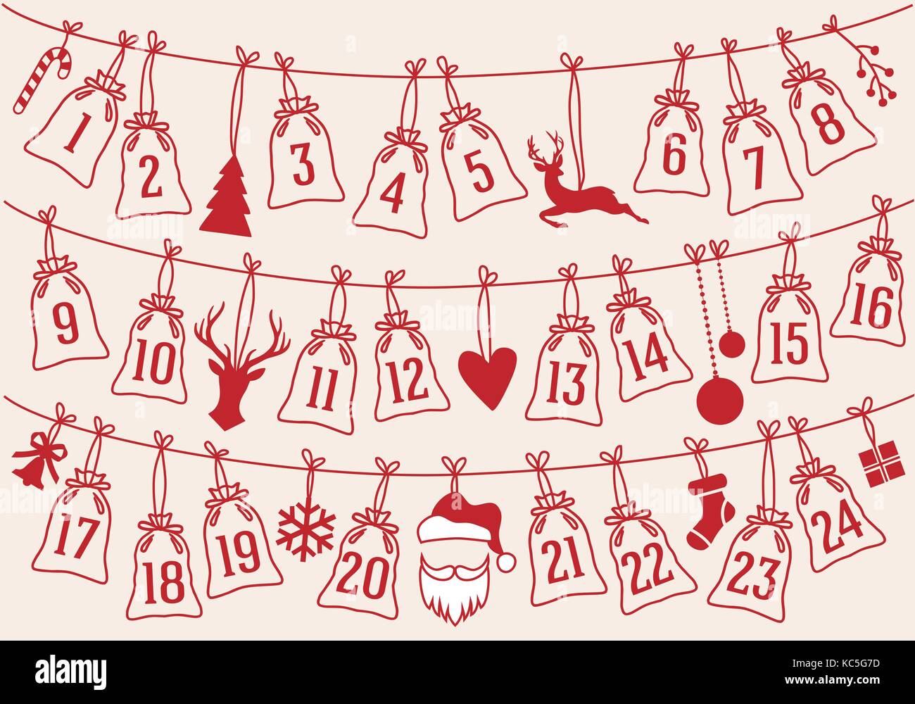 Advent calendar with Christmas bags, Santa Claus and reindeer, set of ...