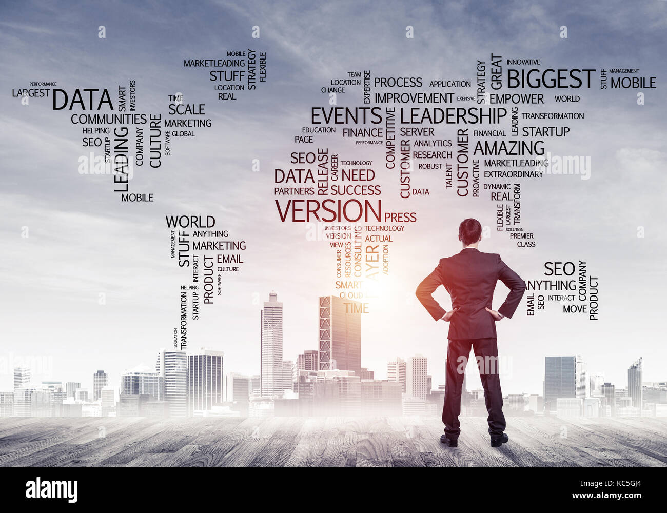 Motivation and inspiration concept with modern cityscape and bus Stock ...