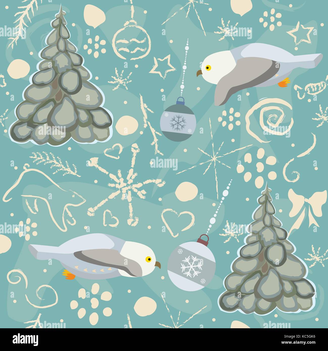 Seamless Winter Pattern with owls and trees. Vector Illustration Stock ...