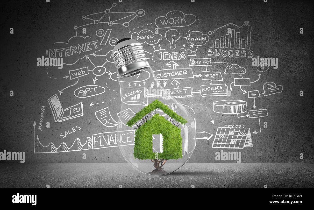 House symbol inside glass lightbulb Stock Photo - Alamy