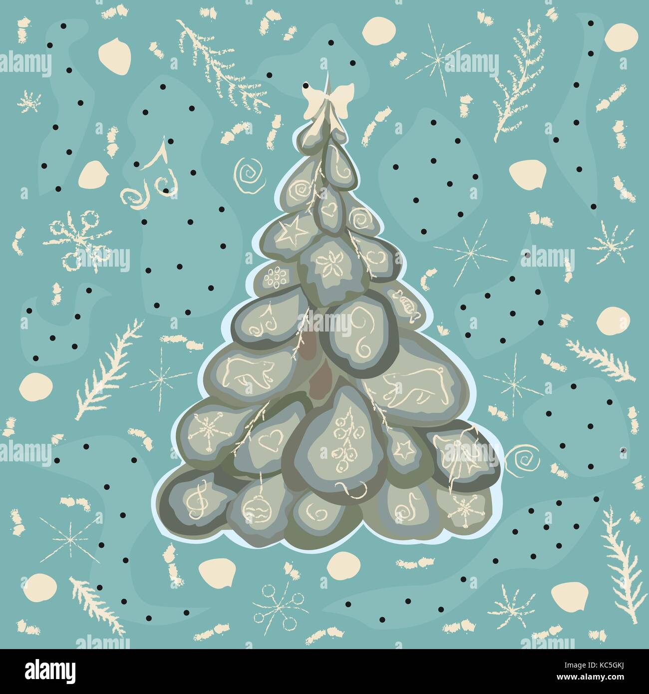 Winter Spruce Tree with winter elements and doodles. Vector ...