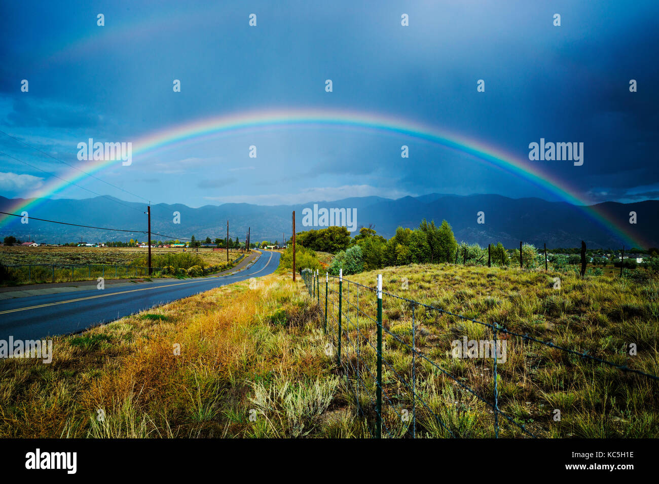 Rainbow over CR 120 & the small mountain town of Salida, Colorado, USA ...