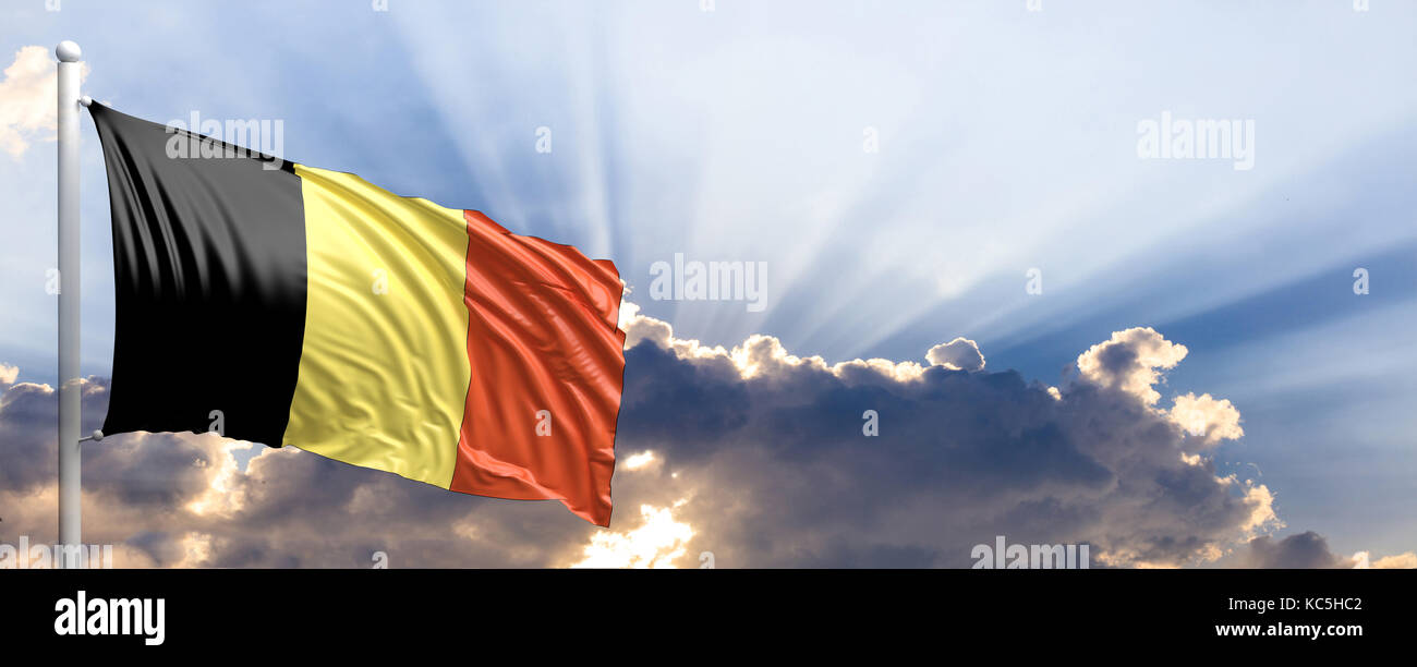 Belgium flag waving on flagpole hi-res stock photography and images - Alamy
