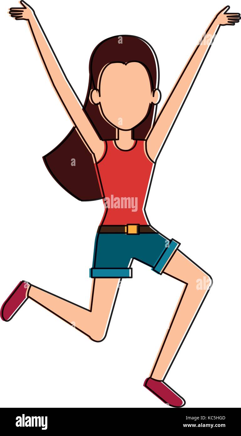 cheerful jumping woman avatar vector illustration design Stock Vector ...