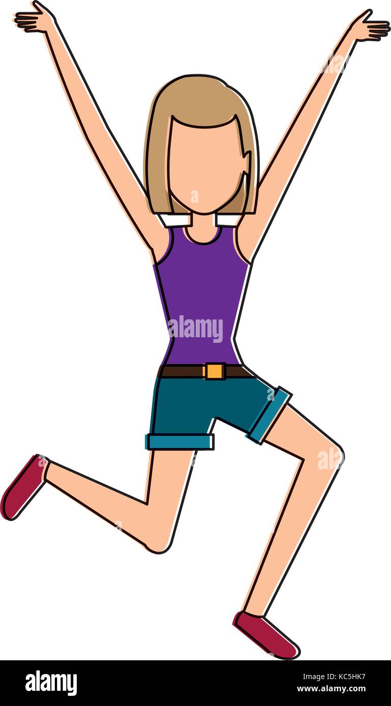 cheerful jumping woman avatar vector illustration design Stock Vector ...