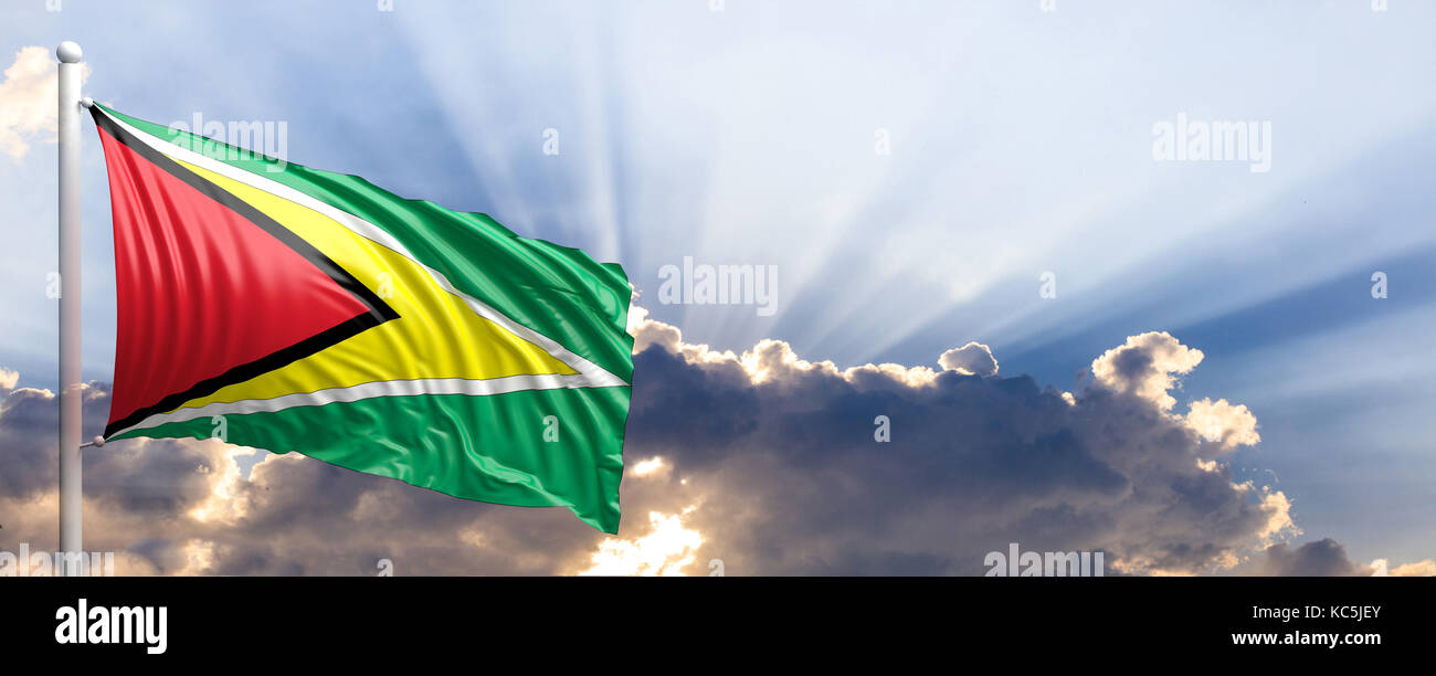 Guyana waving flag on blue sky. 3d illustration Stock Photo - Alamy