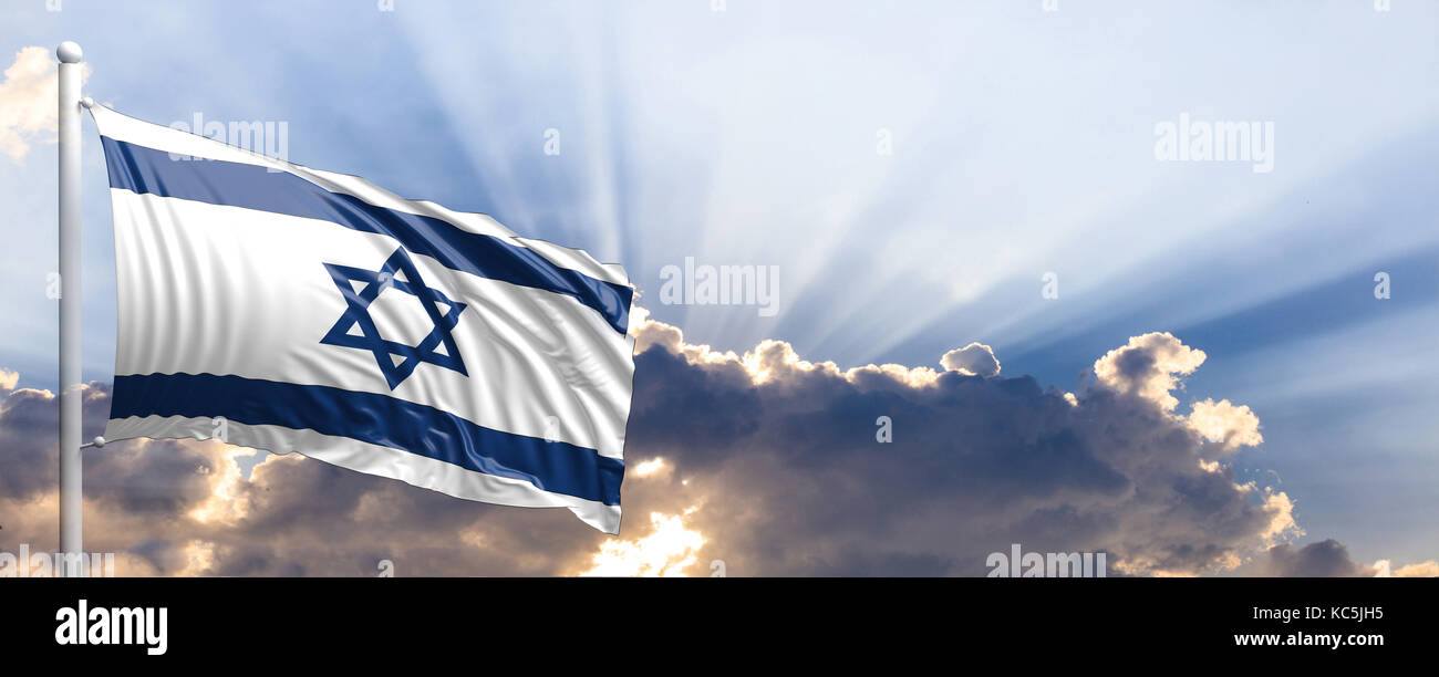 Israel waving flag on blue sky. 3d illustration Stock Photo - Alamy