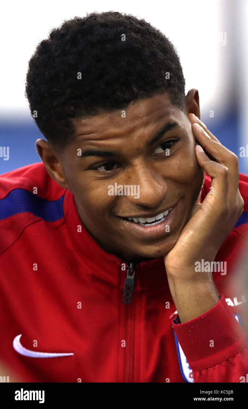 England's Marcus Rashford during a press conference for the media day ...