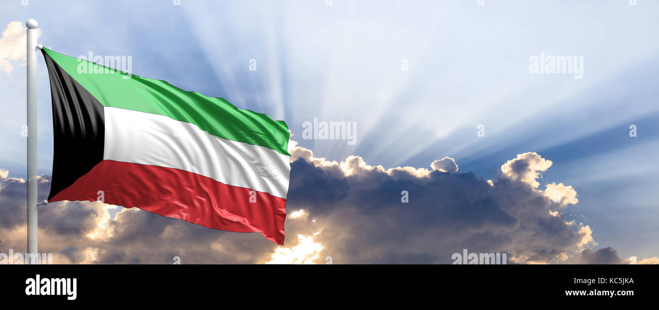 Kuwait waving flag on blue sky. 3d illustration Stock Photo - Alamy