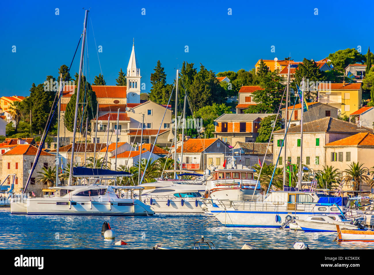Seafront view at colorful picturesque Rogoznica place on Adriatic coast ...