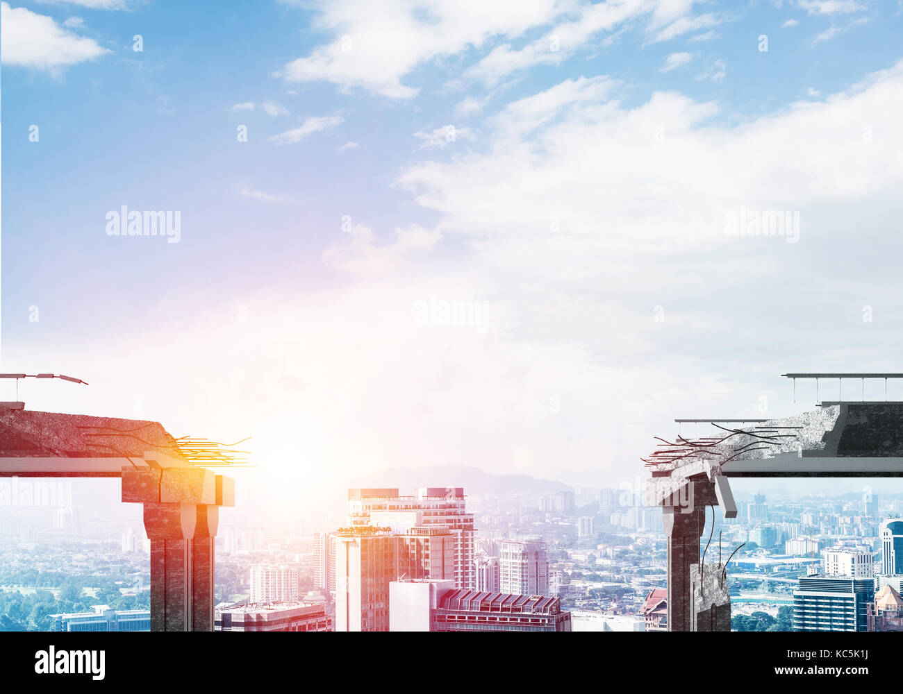 Risk and danger concepts by means of broken bridge Stock Photo - Alamy