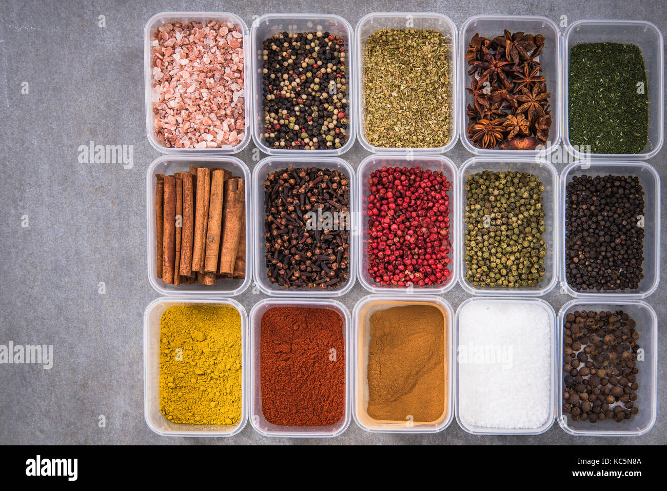 All spices in boxes from above Stock Photo - Alamy