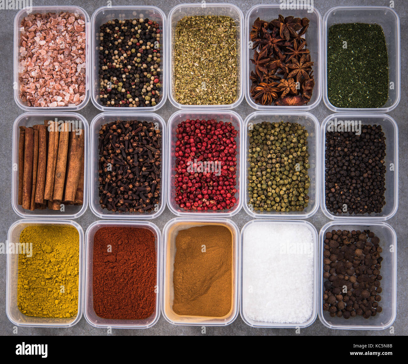 All spices in boxes from above Stock Photo - Alamy