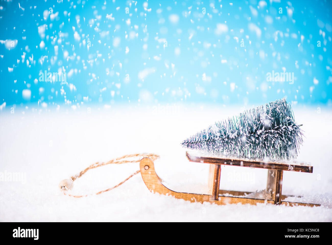 Christmas tree on snow sledge Stock Photo - Alamy