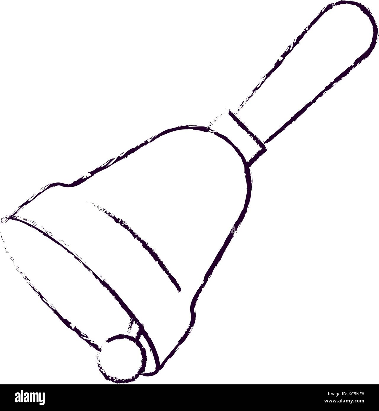 hand bell with wooden handle side view blurred silhouette on white ...