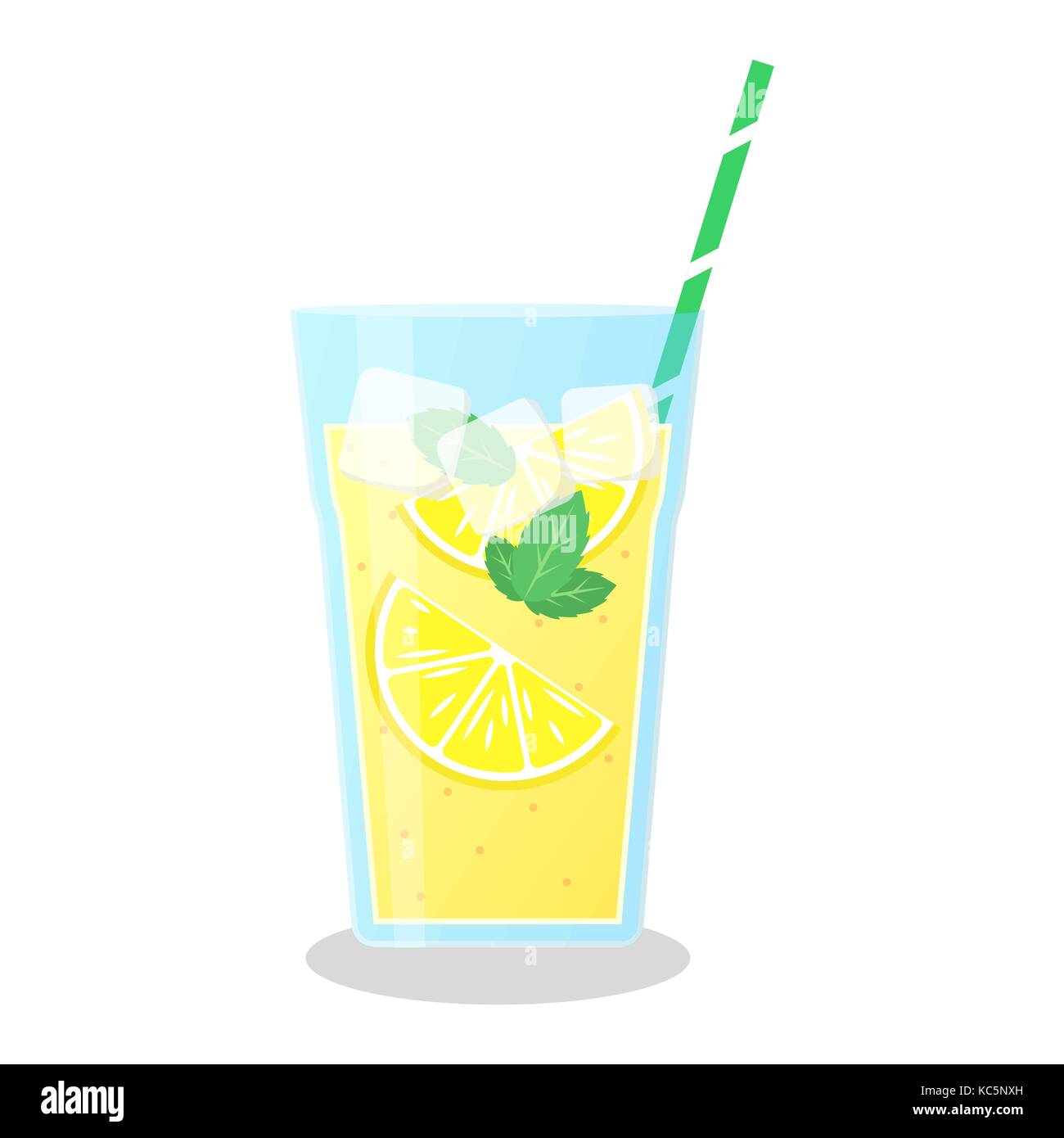 Lemon and mint smoothie vector icon. Take away glass with a straw with ...