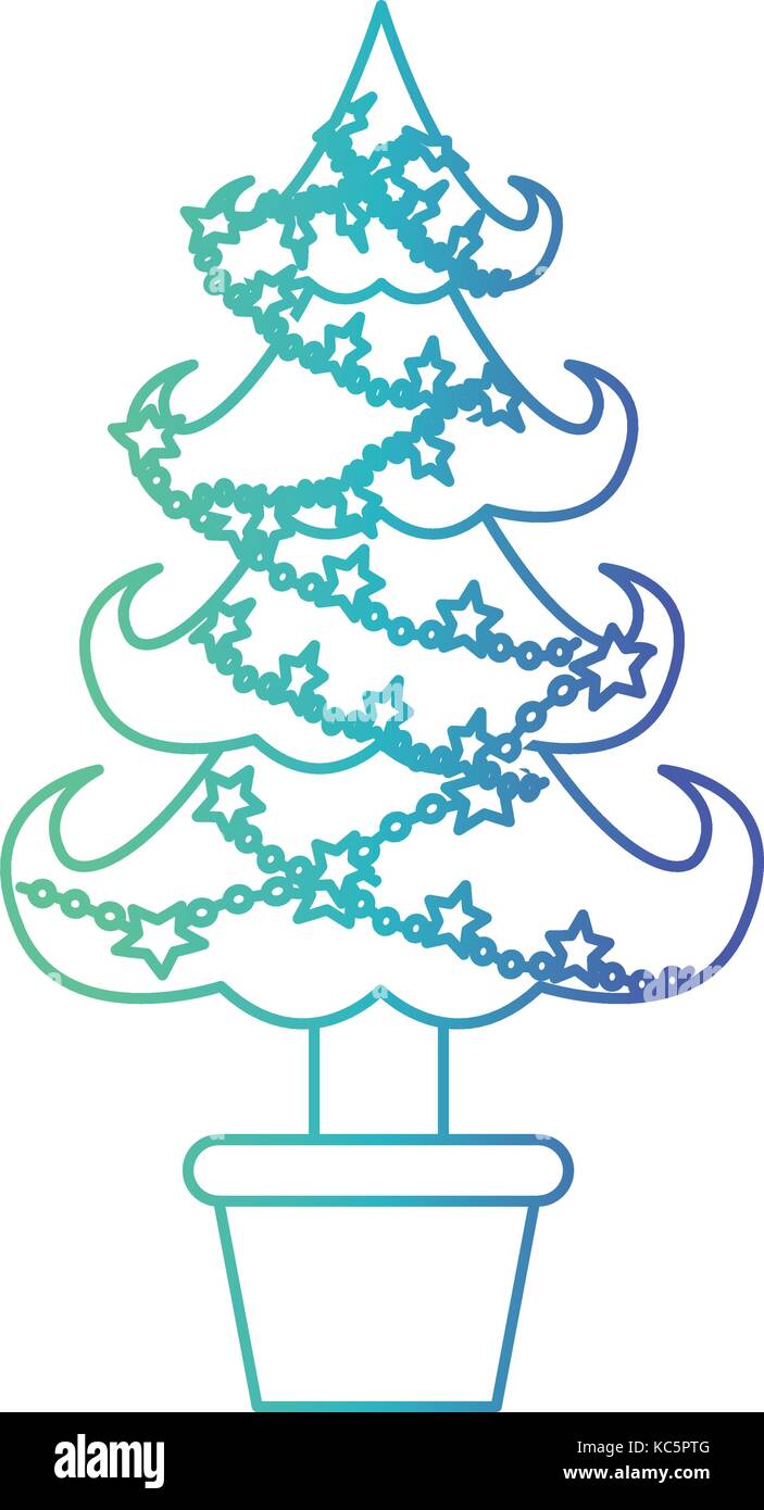 christmas tree with decorative lights in plantpot on gradient color ...