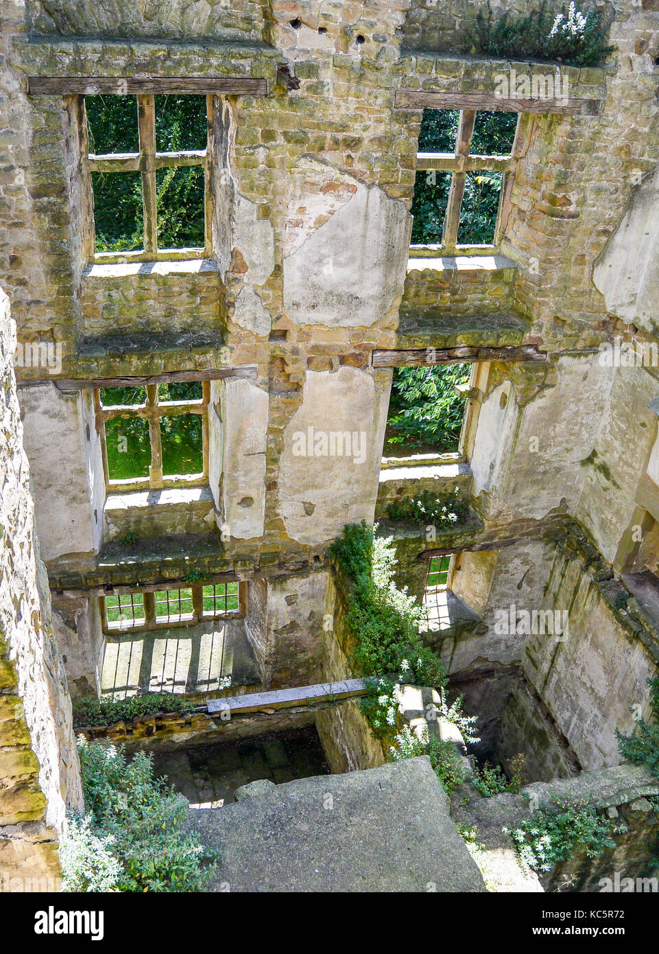 Views of Derbyshire through ruined building Stock Photo - Alamy