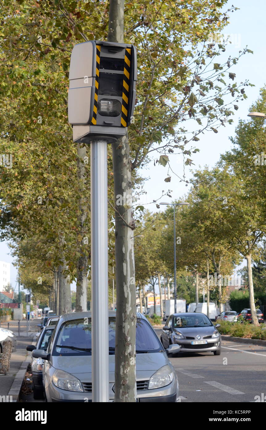 A New model of urban speed radar settled in Lyon, France Stock Photo ...