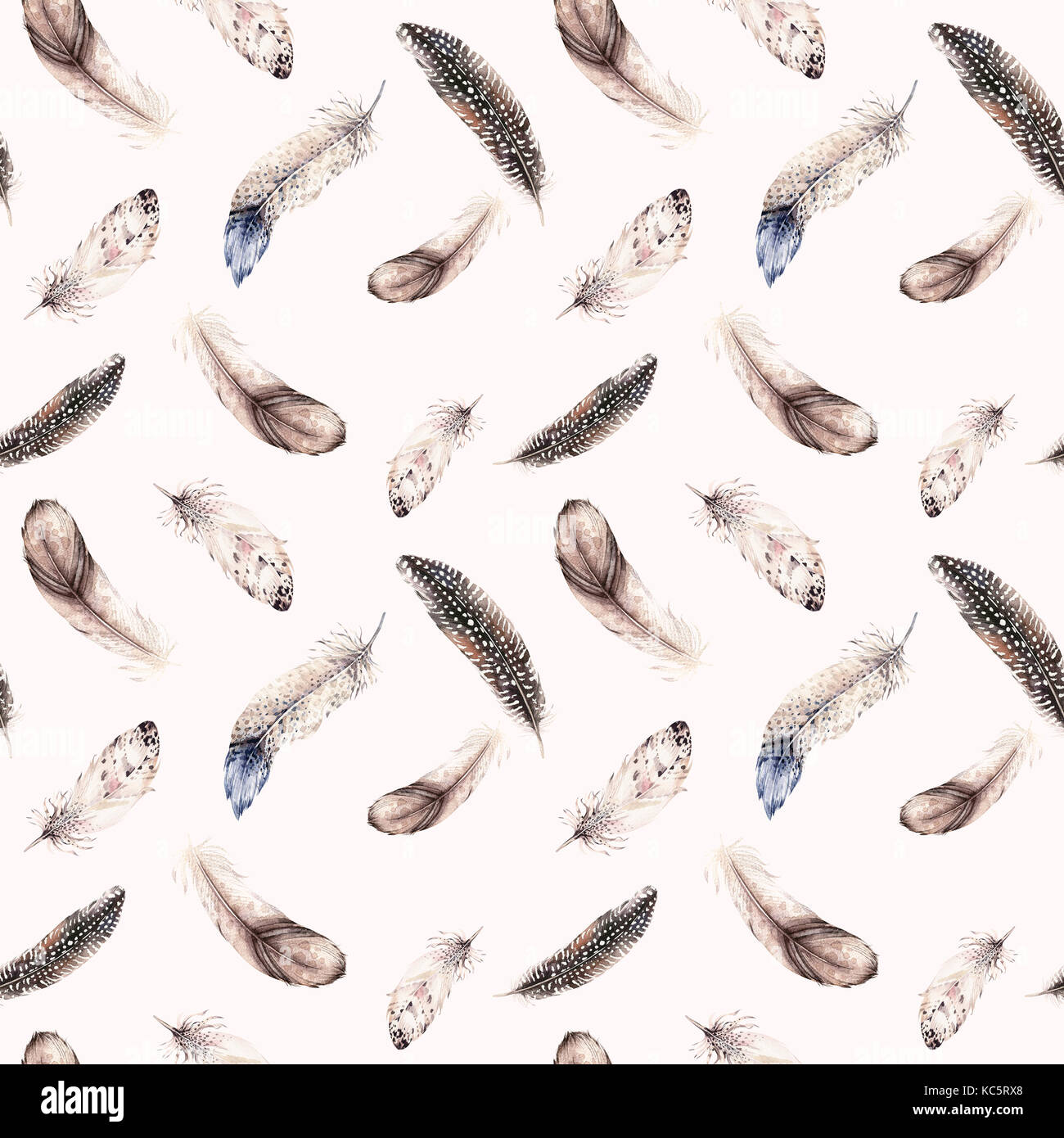 Watercolor natural birds feathers boho pattern. Bohemian Seamless ...