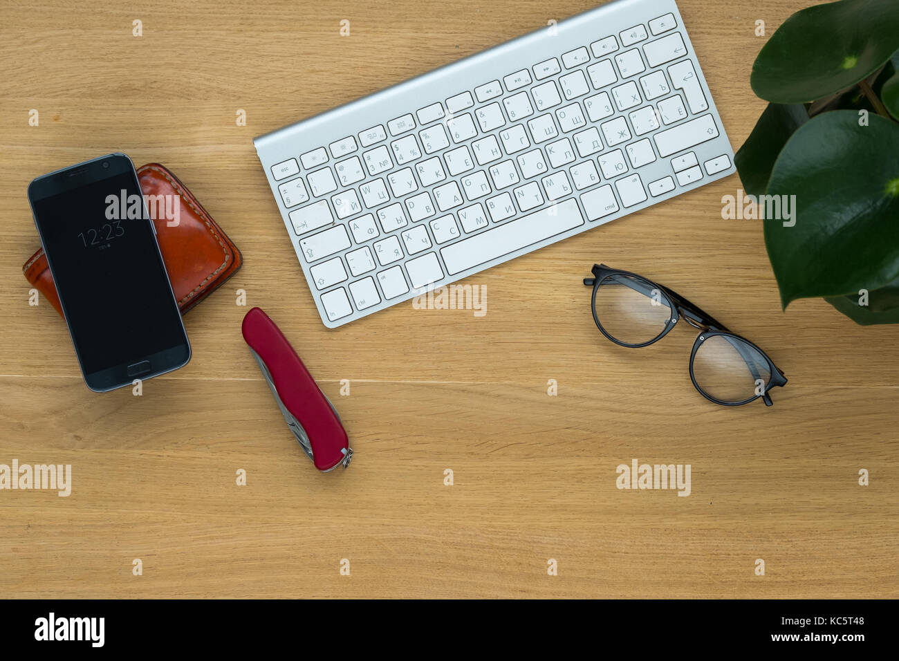Objects on the table, top view Stock Photo - Alamy