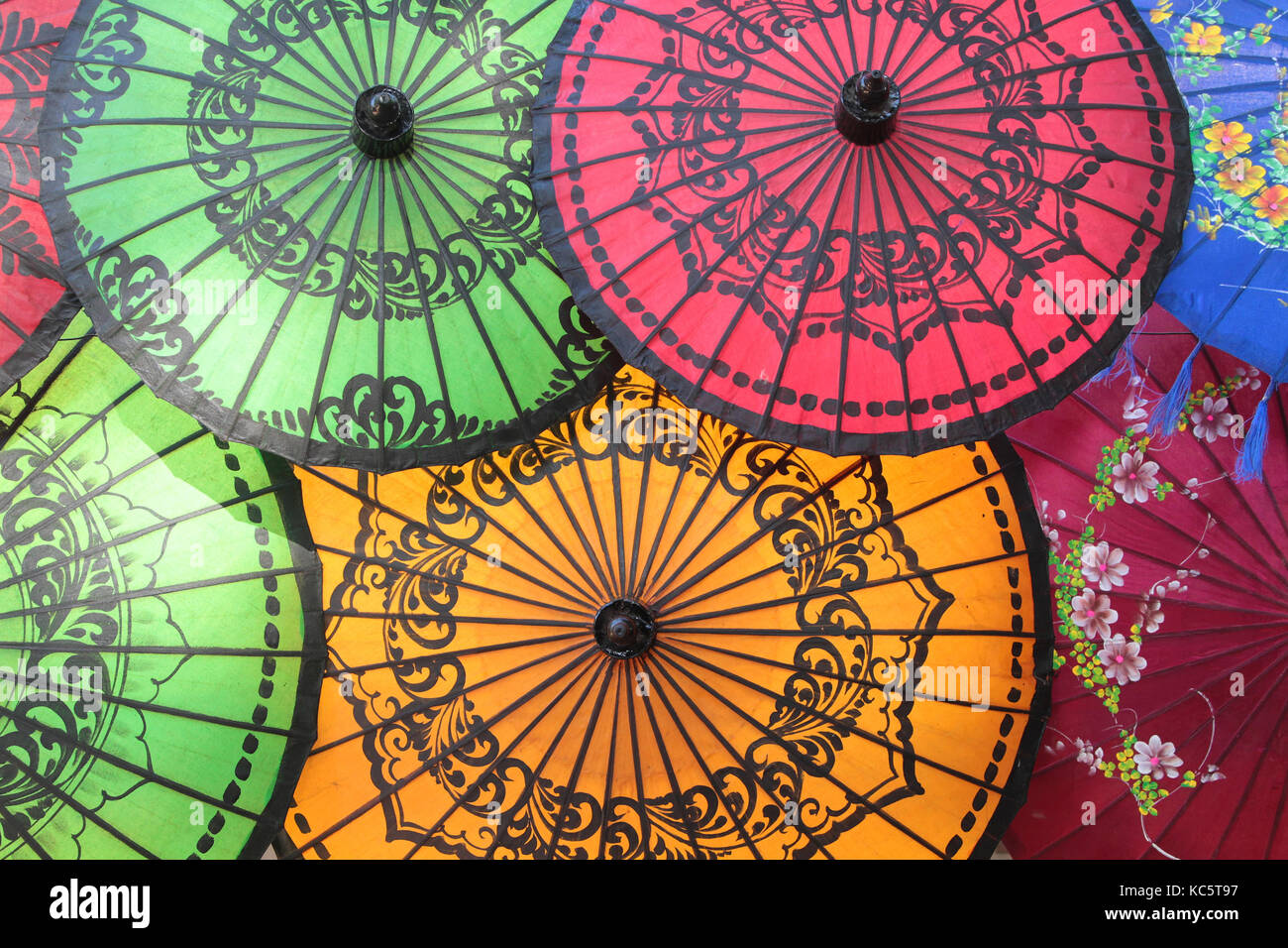 Colored Burmese Umbrellas Stock Photo - Alamy